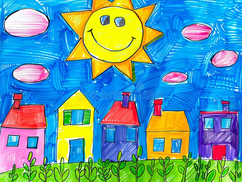 Drawing of Child S Drawing of Sun. Generative AI Stock Image - Image of ...