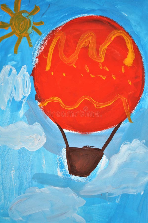 A Child`s Drawing of a Parachute Flying High in the Blue Sky Feeling of ...