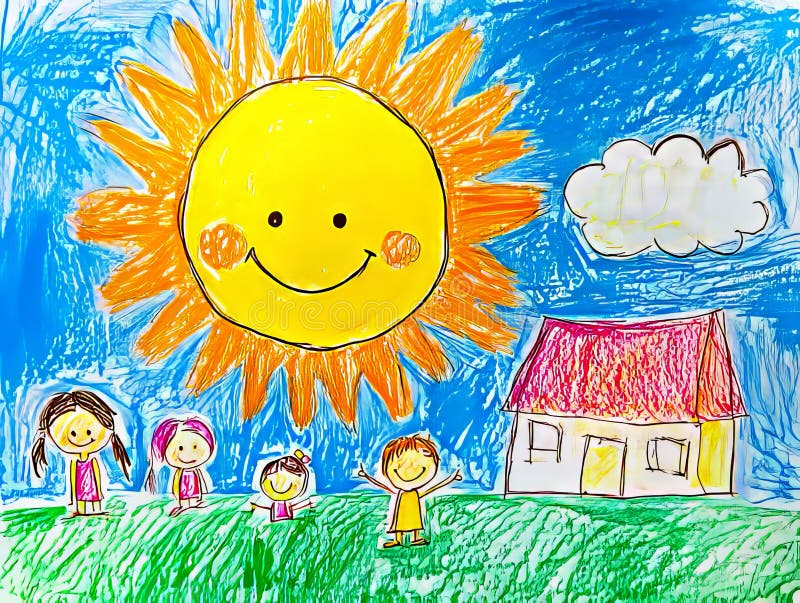Happy Family Drawing Children Sun Playful Style Stock Photos - Free ...