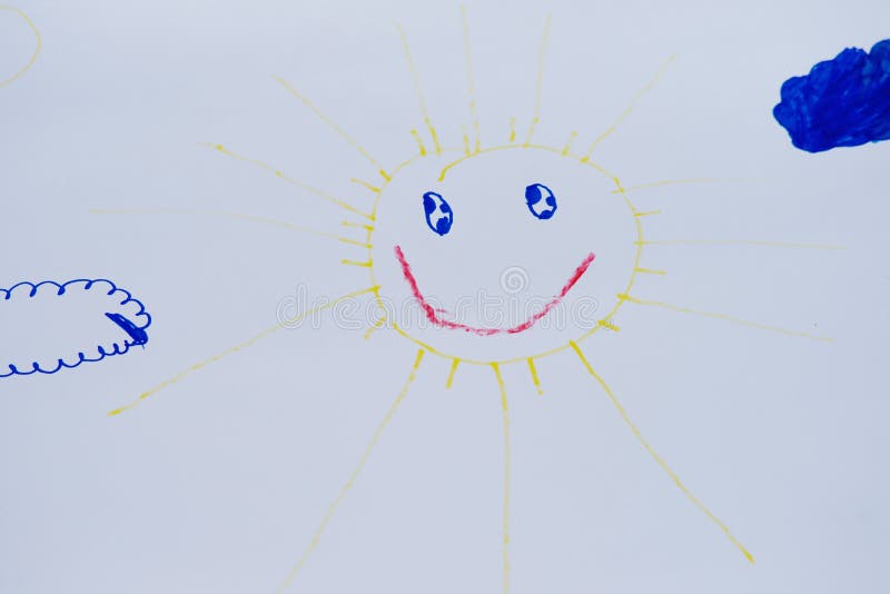 Child`s Drawing of a Smiling Sun Stock Photo - Image of shine, eyebrow ...