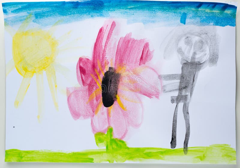 Child S Drawing on a White Paper of a Person Stock Photo - Image of ...