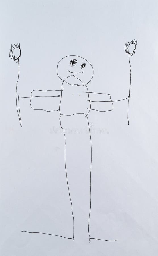 Child`s Drawing on a White Paper of a Person Stock Photo - Image of ...