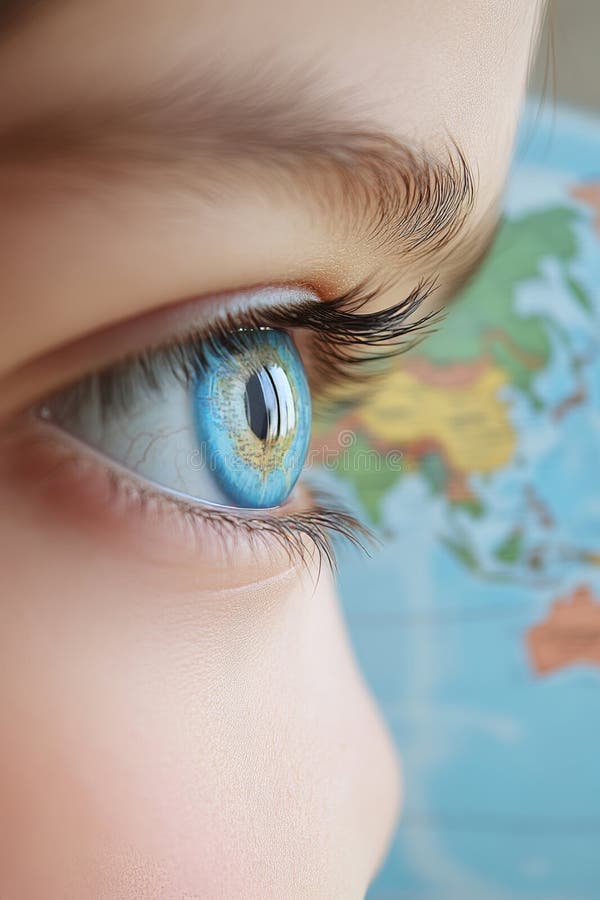Child S Eye Reflecting World Map Symbol of Global Vision, Curiosity ...