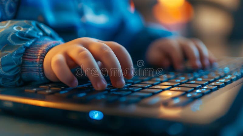 Child S Fingers on Glowing Keyboard.AI Generated Image Stock Image ...