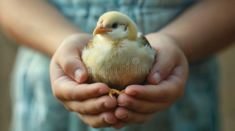 A Child S Gentle Hands Protecting a Tiny, Fluffy Chick Stock Illustration - Illustration of bird ...