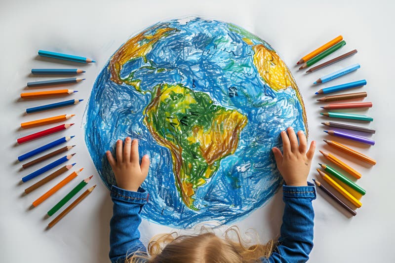 Child S Hand Drawing Planet Earth . Earth Day Concept Stock ...