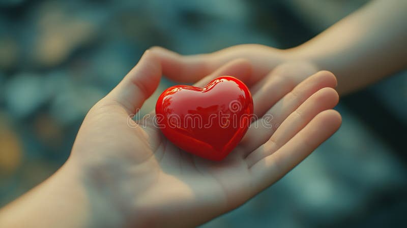 Child S Hand Gently Receiving a Small Red Heart Stock Illustration ...