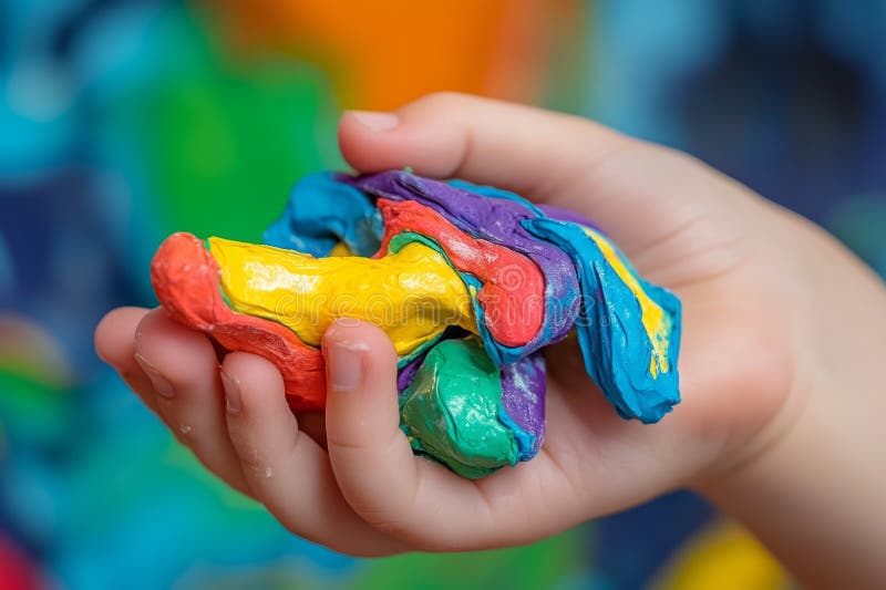 Child S Hand Holding and Manipulating Brightly Colored Modeling Clay ...
