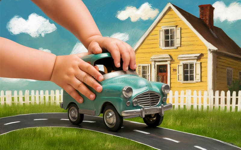 Child S Hand Holding a Toy Car Stock Illustration - Illustration of ...