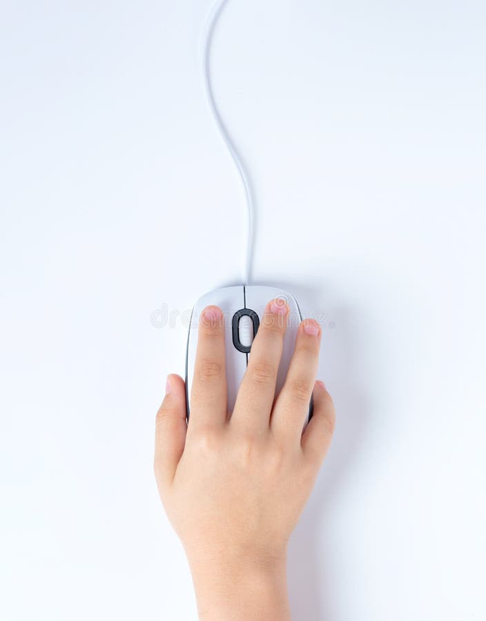 Child`s Hand Holds a Computer Mouse on a White Background Stock Image ...