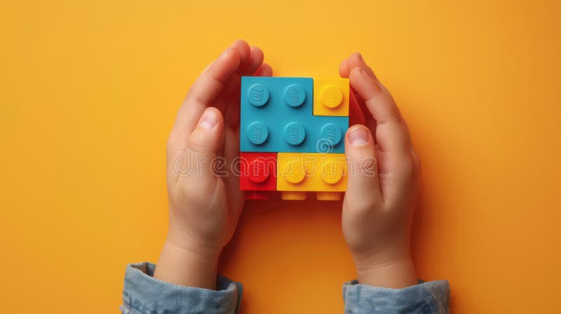 A Child S Hand Playing with Lego. There are Legos Scattered on the ...