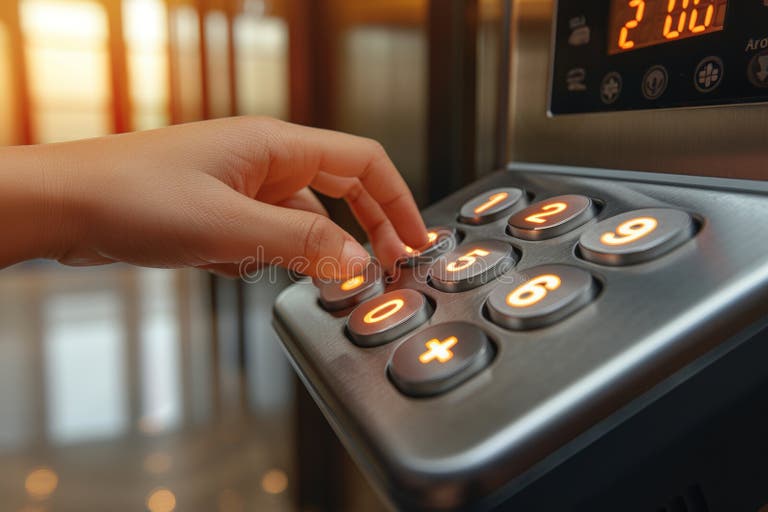Child S Hand Presses Elevator Button for Second Floor in Modern ...