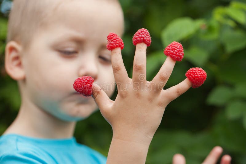 Child Eating Vegetable and Fruit. Stock Image - Image of eating, bunch ...