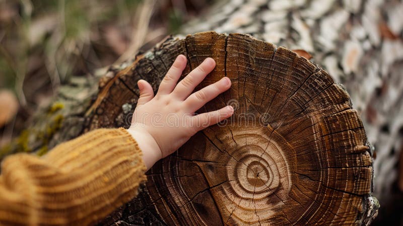 A Child S Hand Touching a Tree Stump Stock Image - Image of stump ...