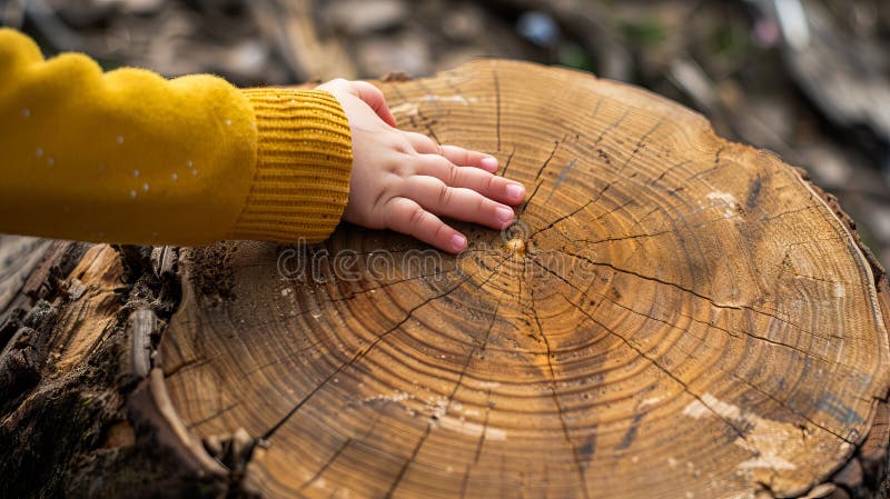 A Child S Hand Touching a Tree Stump Stock Photo - Image of stump ...