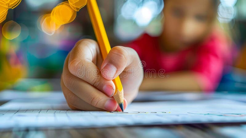 Child S Hand Writing on Paper with Pencil Stock Image - Image of ...