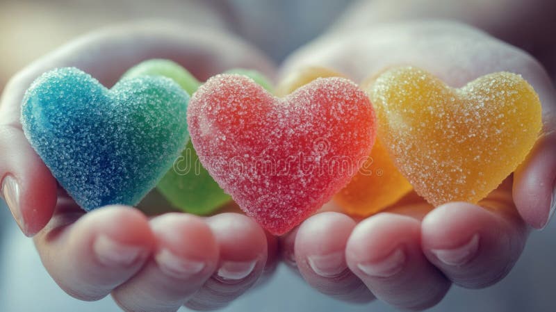 Child S Hands Holding Colorful Sugar Candy Hearts Stock Illustration ...