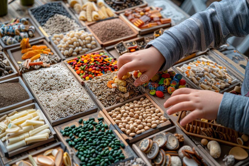 Child& X27;s Hands Sorting Variety of Textured Materials. Stock Image ... Child& X27;s Hands Sorting Variety of Textured Materials. Stock Image ...