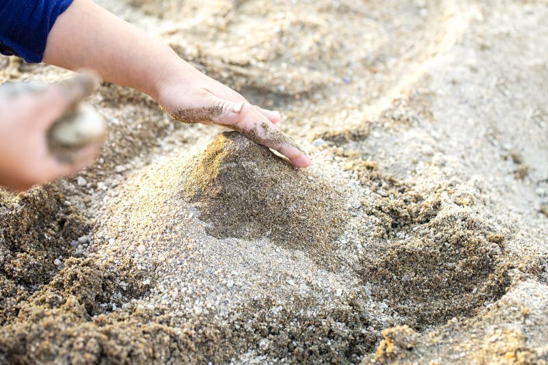 Child`s Hands and Space of Play with Sand and Copy Space Stock Image ...