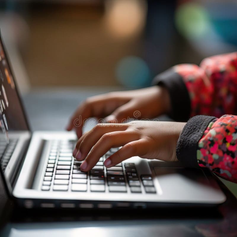 Child S Hands Typing on the Laptop Keyboard. AI-generated Stock ...