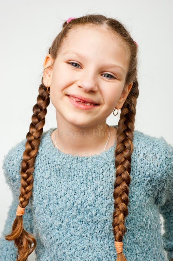 In the Child`s Mouth, Two Upper Front Milk Teeth Were Torn Out Stock ...