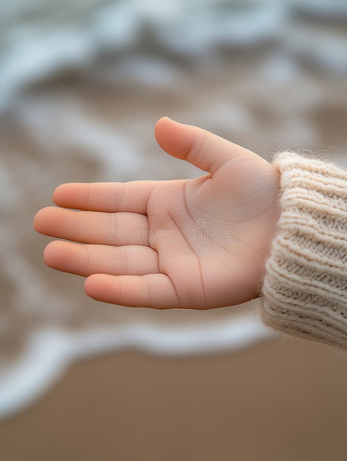 Child S Open Hand by the Ocean Waves Stock Photo - Image of sweater ...