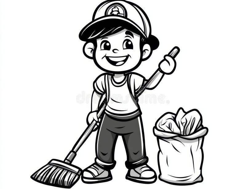 A Child S Outline Drawing of Cleaning the Floor Stock Illustration ...