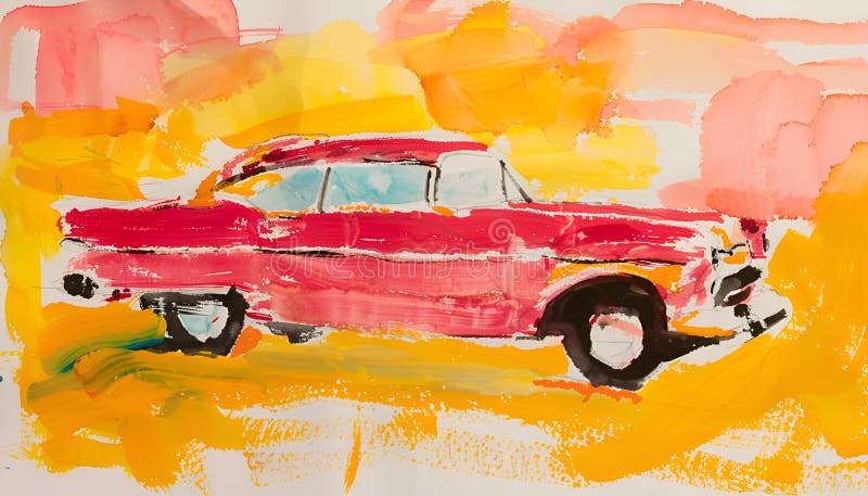 Child S Painting of Car on White Paper Stock Photo - Image of child ...