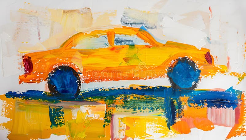 Child S Painting of Car on White Paper Stock Image - Image of cute ...