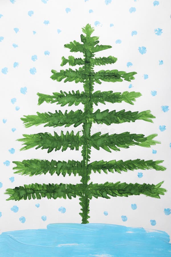 Child`s Painting of Fir Tree on Paper Stock Photo - Image of color ...