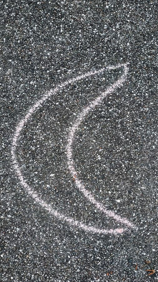 Child S Painting of Moon on the Asphalt Ground with Chalk Stock Image ...