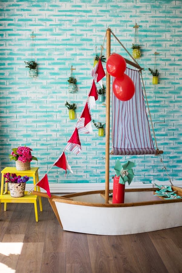 Child S Photography Studio Interior. Ship with Flags Stock Photo ...