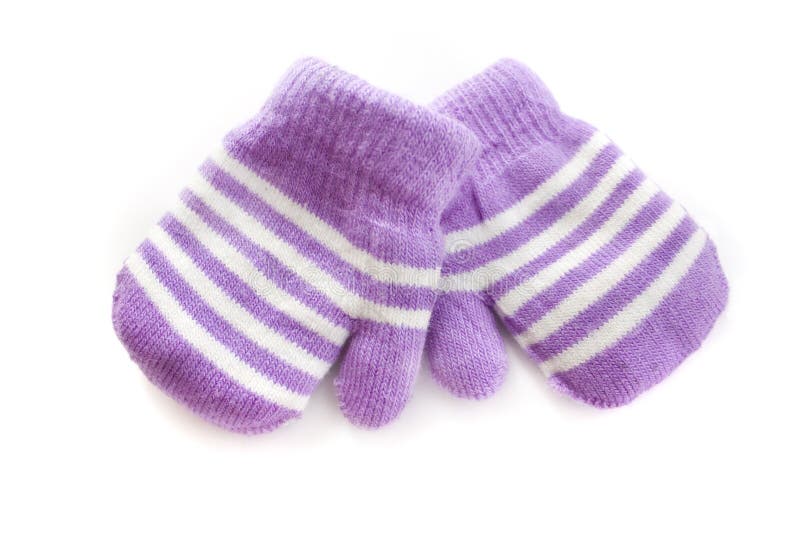 Child S Purple Mittens with White Stripe Stock Image - Image of mittens ...