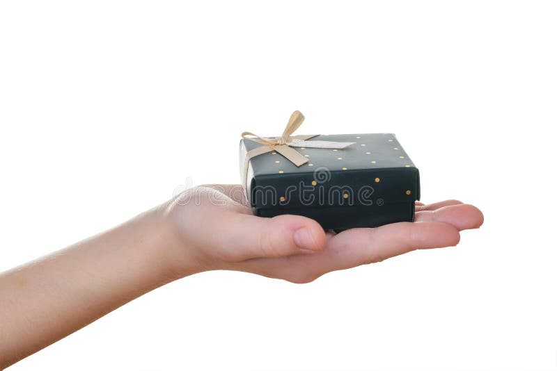 Child`s Right Hand with Black Gift Box Isolated on White Stock Image ...