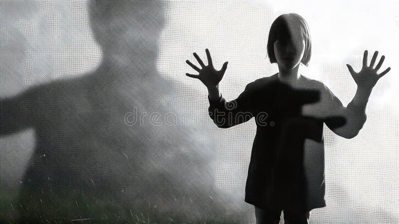 Child Silhouette with Hands Pressed Against Glass Stock Illustration ...