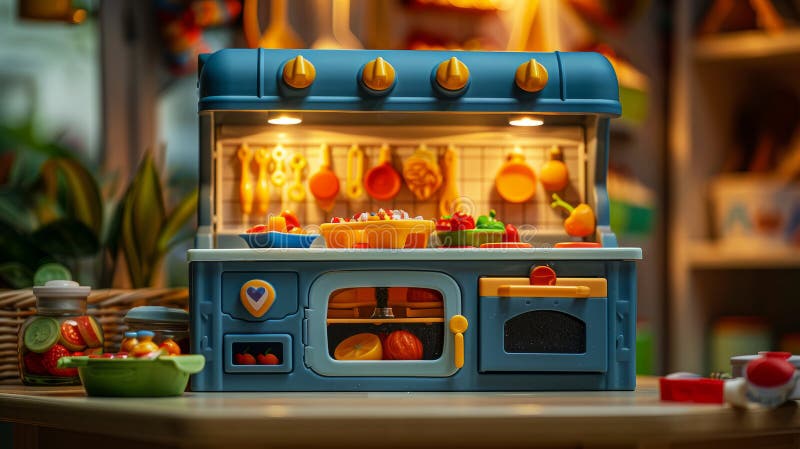 Child S Toy Kitchen Playset on Table Stock Image - Image of pretend ...