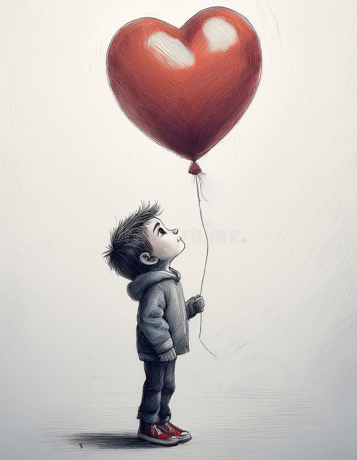 Child Sad with Heart Balloon Cartoon Stock Illustration - Illustration ...
