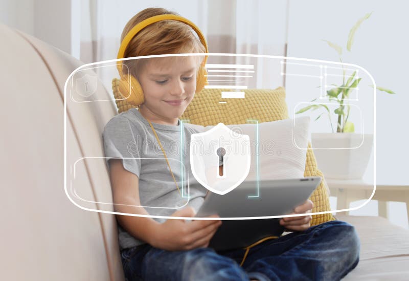 Child Safety Online. Little Boy Using Tablet at Home Stock Photo ...