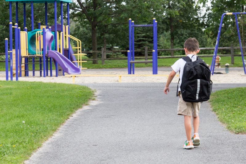 Child with School Backpack and Book Walking in the Park Stock Image ...