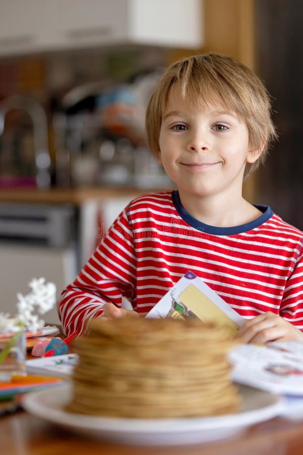 Child, School Boy, Writing Homework at Home after School Stock Photo ...