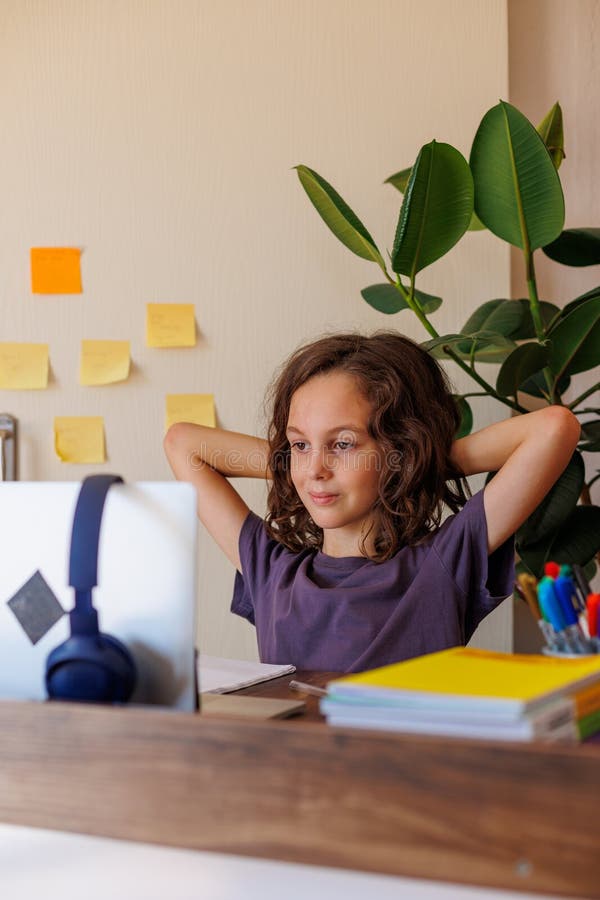 Child at School. the Child Uses a Laptop for Learning Stock Photo ...