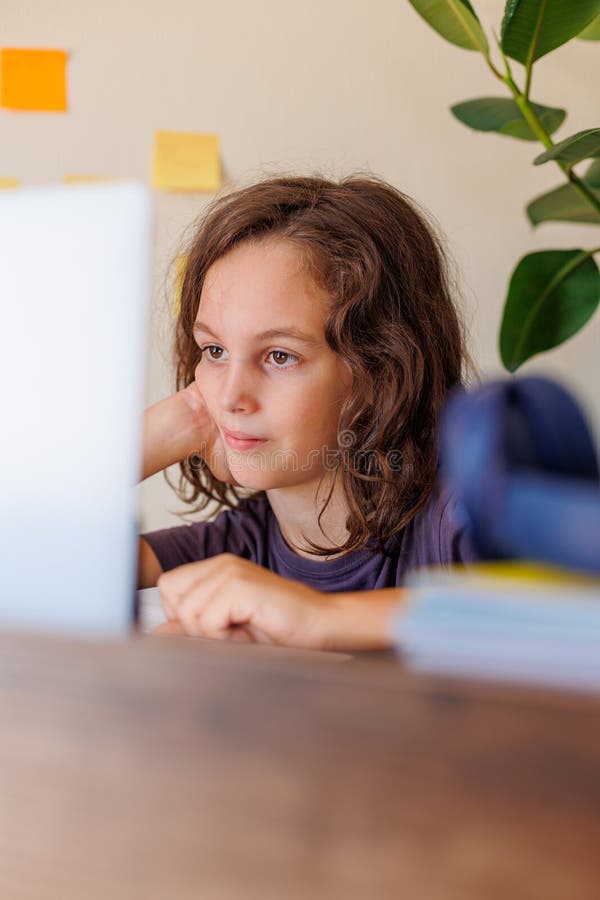 Child at School. the Child Uses a Laptop for Learning Stock Photo ...