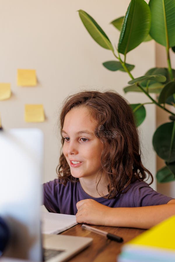 Child at School. the Child Uses a Laptop for Learning Stock Image ...