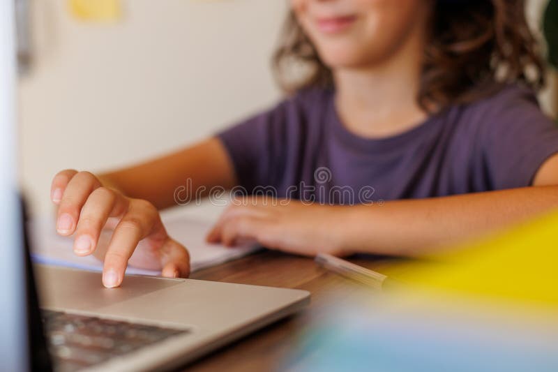 Child at School. the Child Uses a Laptop for Learning Stock Image ...