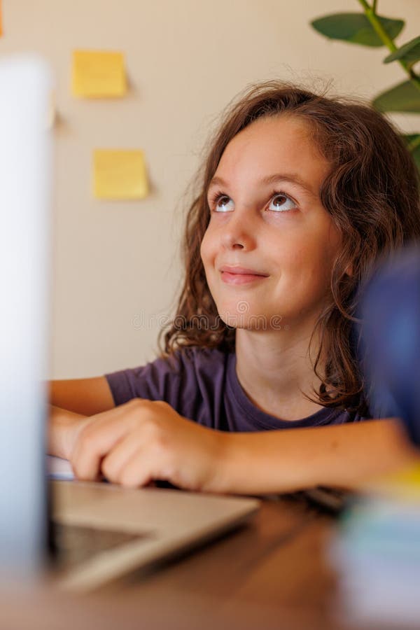 Child at School. the Child Uses a Laptop for Learning Stock Photo ...