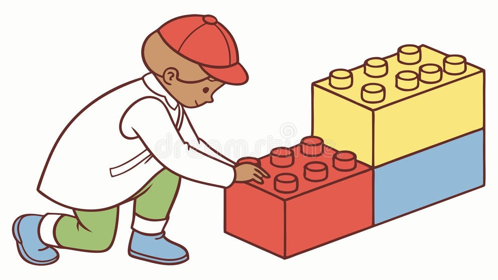 A Child Scientist or Builder Constructing Something with Large Colorful ...