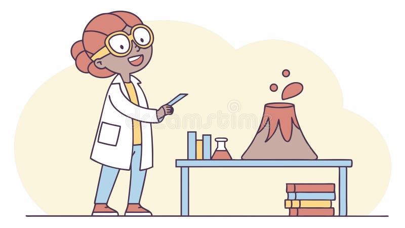 Child Scientist with a Volcano Experiment, Exciting Discovery, Vector ...