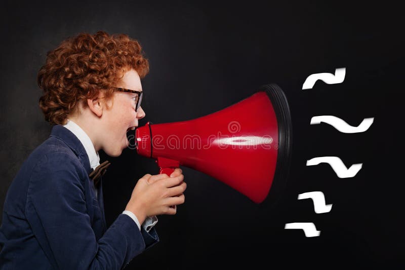 Child Screaming Red Megaphone on Black Background Stock Illustration ...