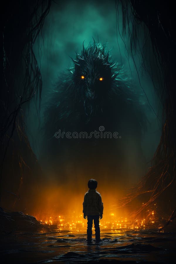 Child in a Shadow of a Scary Monster. a Man Standing in the Middle of a ...
