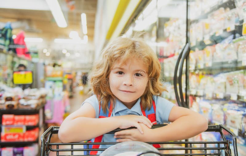 Child with Shopping Cart in a Grocery Store. Stock Image - Image of ...
